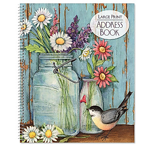 Large Print Jar Address Book by Susan Winget - Large Print Address Book, 56 Pages, Big 7 inch by 8-1/2 inch, Spiral-Bound, Easy Reading Legible Print Forms