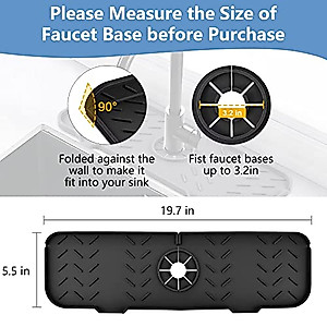 Burfocus Silicone Faucet Mat , Sink Splash Guard, Silicone Faucet Handle Drip Catcher Tray, Sponge Holder Sink Protector for Kitchen Bathroom Farmhouse & RV Sink Accessories (Black (19.7" x 5.6"))