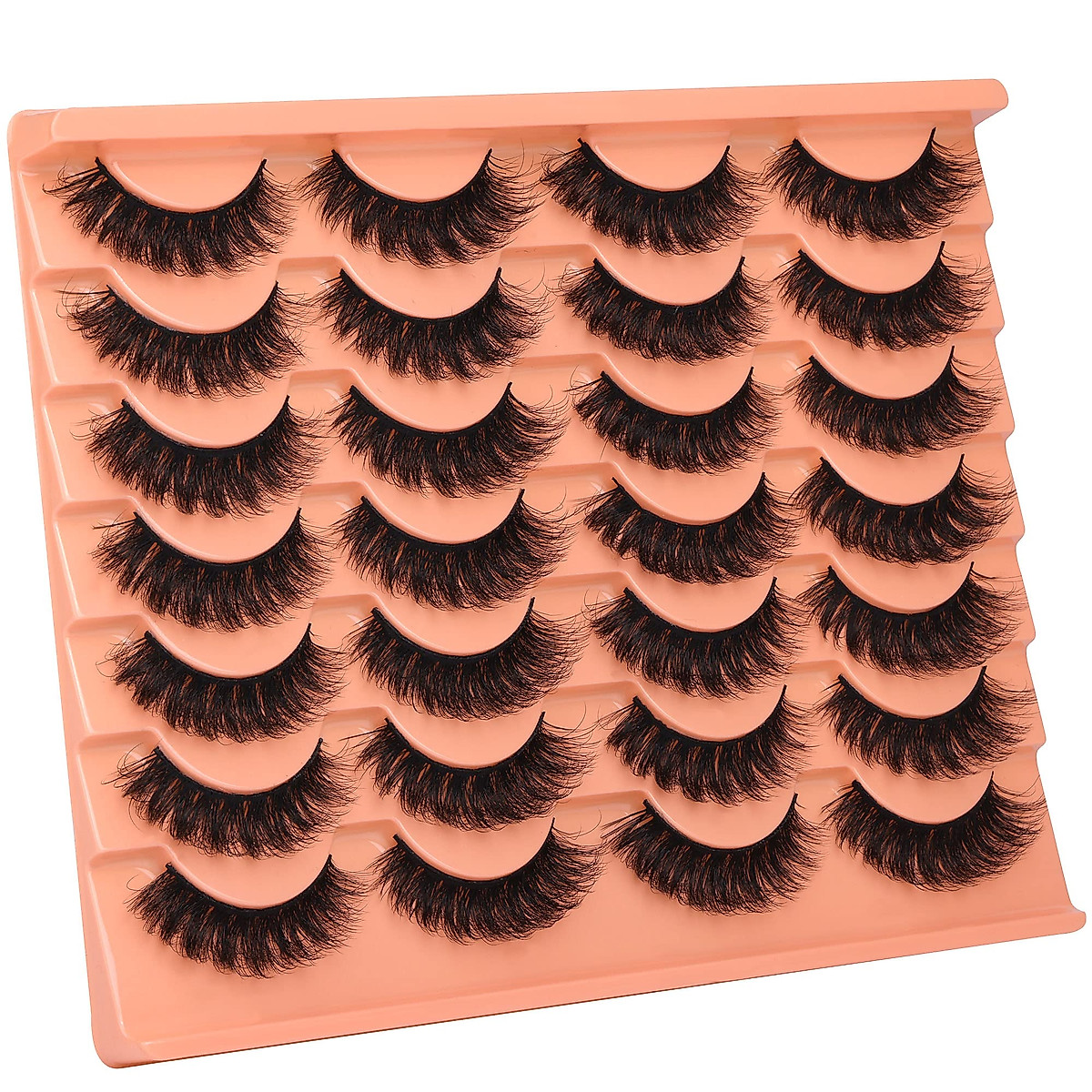 Short Lashes Natural Look False Eyelashes Thick Fluffy Faux Mink Lashes Pack Wispy Strip Fake Eyelashes Cat Eye Lashes that Look Like Extensions 14 Pairs Black