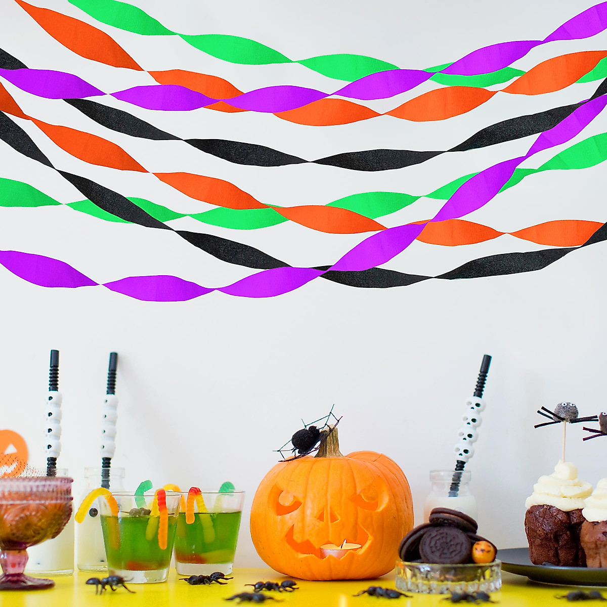 Mr. Pen- Crepe Paper Streamers, 8 pcs, 1.8" x 82ft, Crepe Paper Roll, Orange Streamers, Green Streamers, Black Streamers, Halloween Streamers, Orange Crepe Paper Halloween Decorations Party Streamers