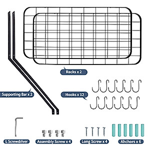 ROTTOGOON Wall Mounted Pots and Pans Rack, 2 Tier Pot and Pan Organizer 30 Inch Wall Pot Rack with 12 Hooks Kitchen Rack Organizer