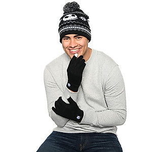 Disney Jack Skellington Womens Knit Beanie Hat and Texting Glove Set (Black)