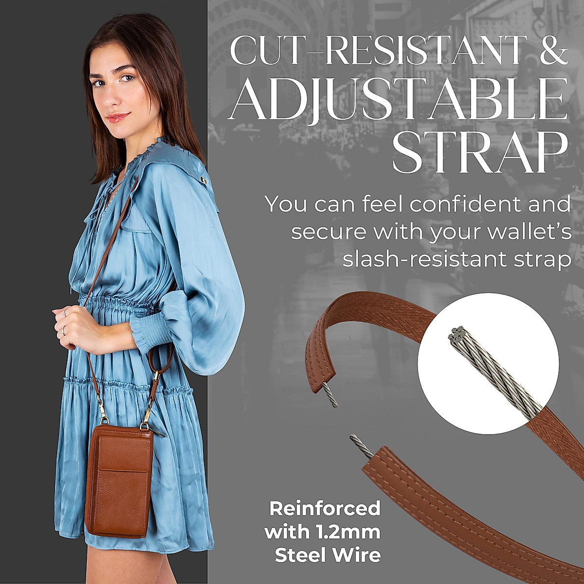 BULL GUARD Crossbody Leather Wallet Phone Purse, Anti Theft and RFID Blocking, Small Elegant Design for Travel