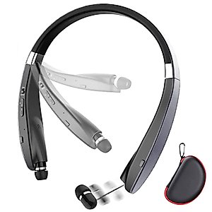 BEARTWO Foldable Bluetooth Headset, Lightweight Retractable Bluetooth Headphones for Sports&Exercise, Noise Cancelling Stereo Neckband Wireless Headset (with Carry case) (Gray Matte)