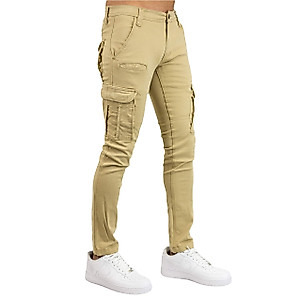 PJ Mark Bleecker and Mercer Men's Utility Cargo Pants - Premium Slim Skinny Stretch 7 Pockets Cargo Pants (41842- Stretch Cargo- Khaki, 44x32)