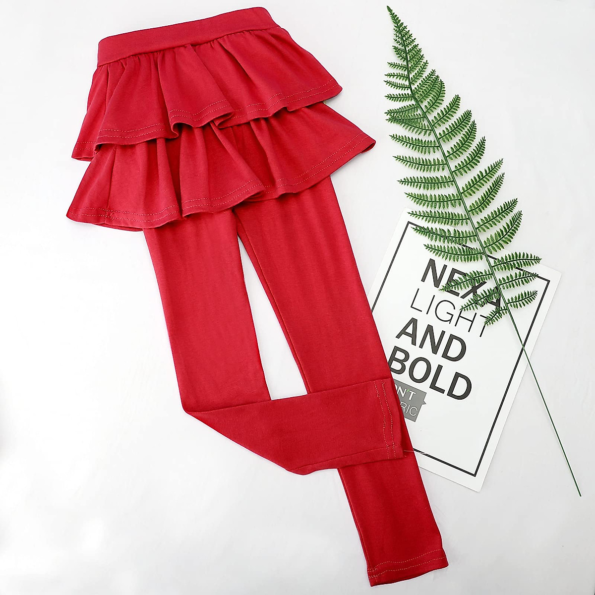 KEREDA Girls Leggings Ruffle Skirt School Uniform Pants Kids Clothes 7-8 Red