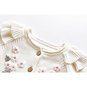 Miccina Infant Baby Boys Girls Cardigan Sweater Toddler Cable Knit Irish Sweater Button Up Jacket Christmas Outwear Clothes (A-Embroider, 6-12 Months)