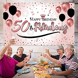 50th Birthday Black Rose Party Decoration, Extra Large Fabric Black Rose Sign Poster for 50th Anniversary Photo Booth Backdrop Background Banner, 50th Birthday Party Supplies (Style A)