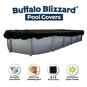 Buffalo Blizzard Deluxe Winter Cover for 16-Foot-by-32-Foot Oval above-Ground Swimming Pools | Blue/Black Reversible | All Covers Include 3-Feet of Overlap Material to Measure 19-Feet-by-35-Feet
