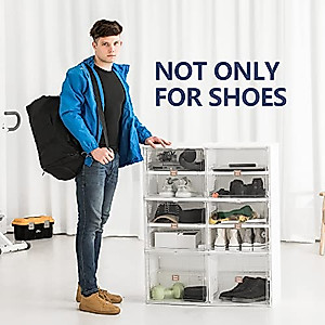 DAMAHOME Shoe Storage Cabinet Organizer - Foldable Shoe Rack for Entryway, Stackable Storage Organizer Cabinet with Doors and Shelves, Shoe Box for Closet, Hallway, Living Room, Large 10 Cubbies