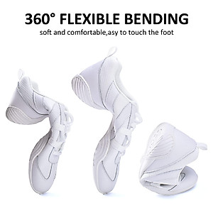 JITUUE White Women Cheer Shoes Walking Girls Tennis Soft Dance Cheerleading Sneakers(White,6