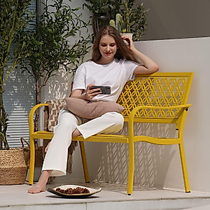Grand patio Outdoor Bench, Garden Benches with Anti-Rust Metal Powder Coated Frame, Patio Bench for Front Porch Park Outside Furniture Decor, Sunflower Yellow