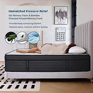 Suiforlun 15" King Mattress, Gel & Bamboo Charcoal Infused Memory Foam, Medium Euro Top Hybrid Pocket Spring Mattress for Restful Sleep, Enhanced Pressure Relief and Edge Support, 120 Nights Trial