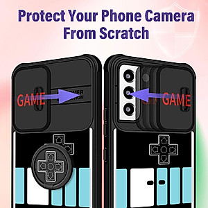 Funermei (2in1 for Samsung Galaxy S22 Case for Women Boys Cute Cover Cartoon Teens Fun Funny Game Black for Men Kids Design with Camera Cover and Ring Stand Funda for Galaxy S22 Phone Cases
