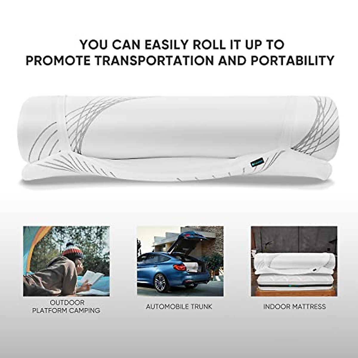 FLEXPEDIC Flippable 3 Inch Queen Size Mattress Topper, Coconut Shell Carbon Memory Foam and Bamboo Charcoal High Density Firm Foam with Removable Soft Fabric Cover, CertiPUR-US Certified