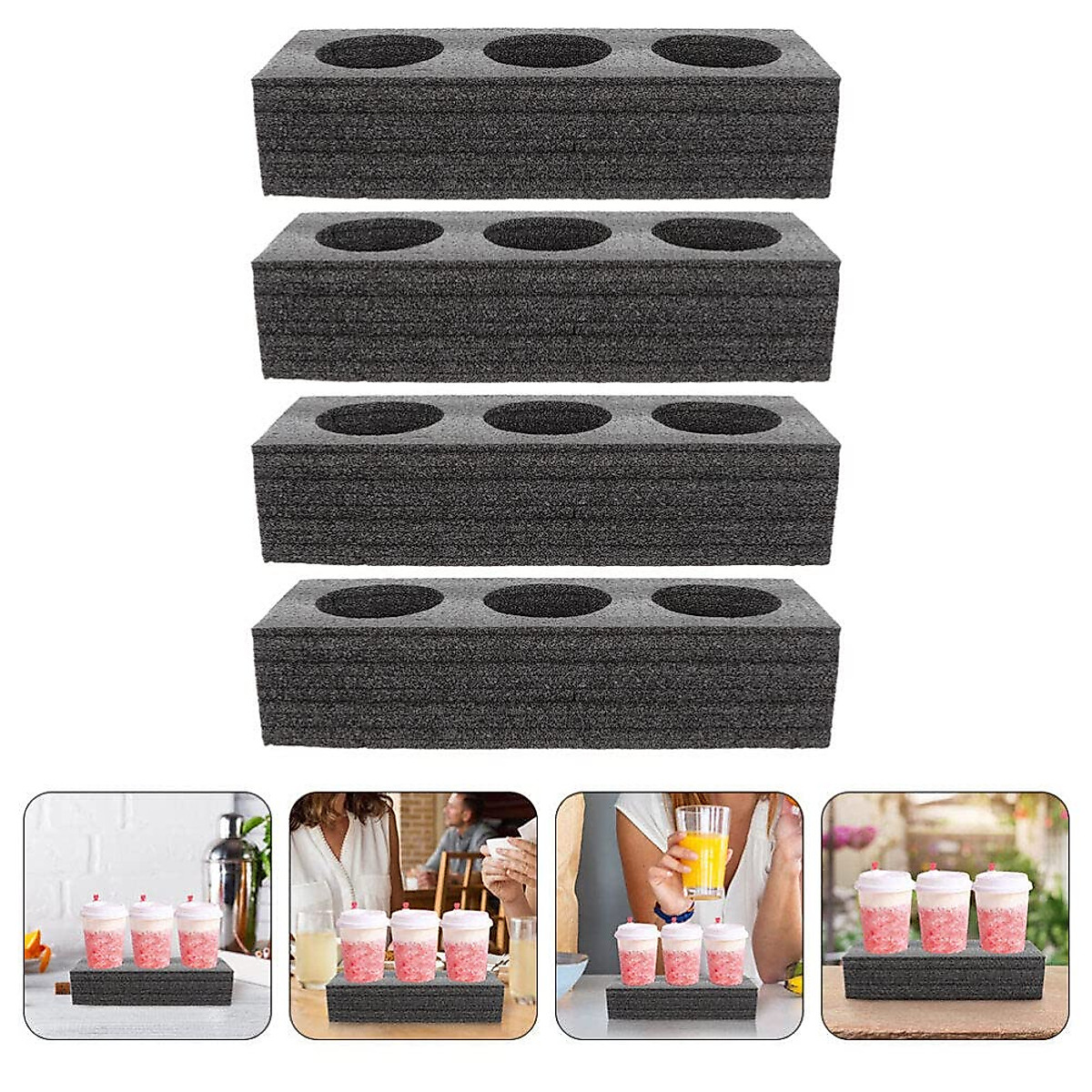 Uonlytech 4pcs Portable Cup Food Drink Carrier Drink Packing Carrier Portable Takeaway Box Water Cup Coffee Supplies Pearl Cotton Milk Tea Tray Takeaway Cup Bottle Takeaway