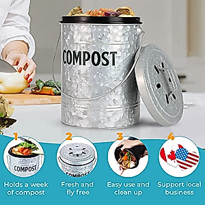 Kitchen Compost Bin by Saratoga Home - 1.3 Gal/5L Metal Compost Bucket for Kitchen Countertop, Kitchen Composter, Countertop Compost Bin, Compost Bin Kitchen, Kitchen Compost Bin Countertop, Silver