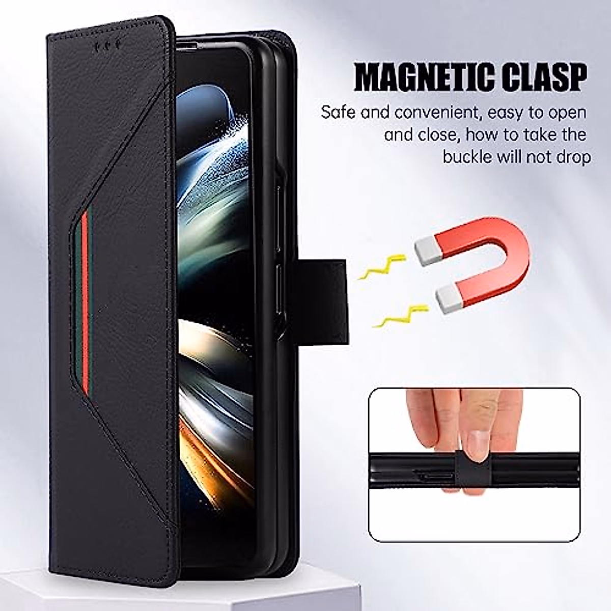 Smartphone Flip Cases Kickstand Case for Samsung Galaxy Z Fold 4 5G Case,Premium PU Leather Wallet Case with Card Holder,Magnetic Closure Shockproof Case Full Body Protection Phone Cover Case Flip Cas