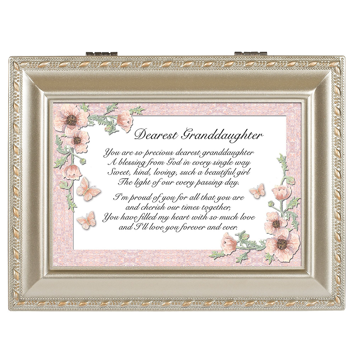 Cottage Garden Dearest Granddaughter Champagne Silver Rope Trim Music Box Plays Light Up My Life