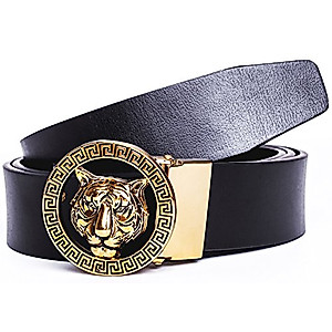 Old John Leather Men's Luxury Gold Tiger Buckle 35-mm Italian Leather Belt (105cm/41.3inch(34-36), Black)