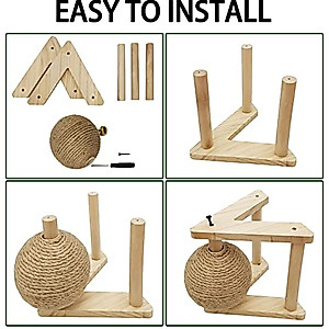BNOSDM Rabbit Scratch Ball Sisal Bunny Scratching Toy, Wooden Pet Scratcher Stand with Ball for Indoor Rabbits Bunny, Kittens and Small Animals