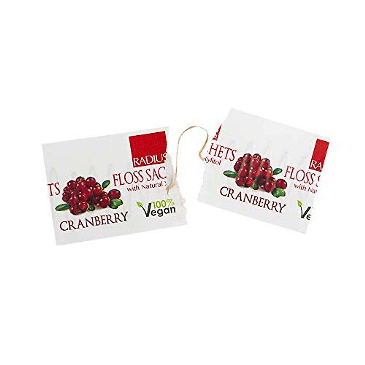 RADIUS Travel Vegan Dental Floss SACHET SINGLE Cranberry Vegan, 20 Count