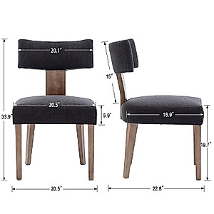 HNY, Hi&Yeah Mid Century Modern Dining Chairs, Linen Fabric Upholstered and Curved Backrest Kitchen Chairs Set of 2, with Hardwood Frame, Charcoal