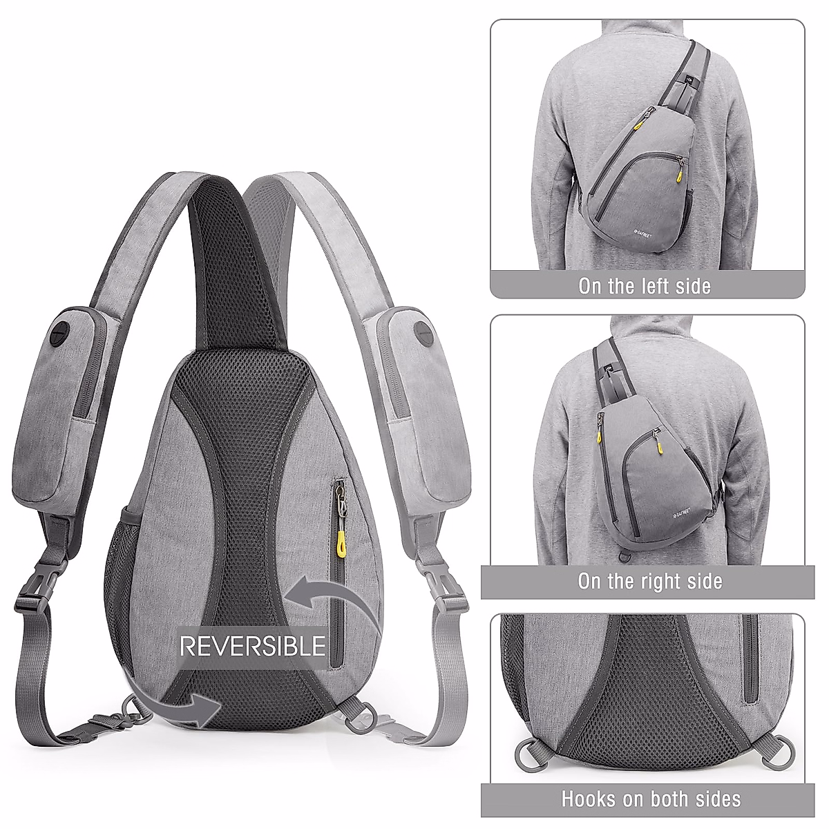 G4Free RFID Sling Bag Crossbody Backpack Casual Chest Shoulder Daypack Gym Bag for Hiking Travel 7L(Light Gray)