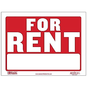 2 Pk. BAZIC 12" X 16" For Rent Sign (L-4)