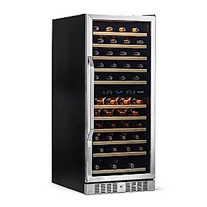 Newair 24" Wine Cooler Refrigerator, Large 116 Bottle Built-in or Freestanding Dual Zone Wine Cellar in Stainless Steel with Precision Thermostat, Full Extension Beechwood Shelves