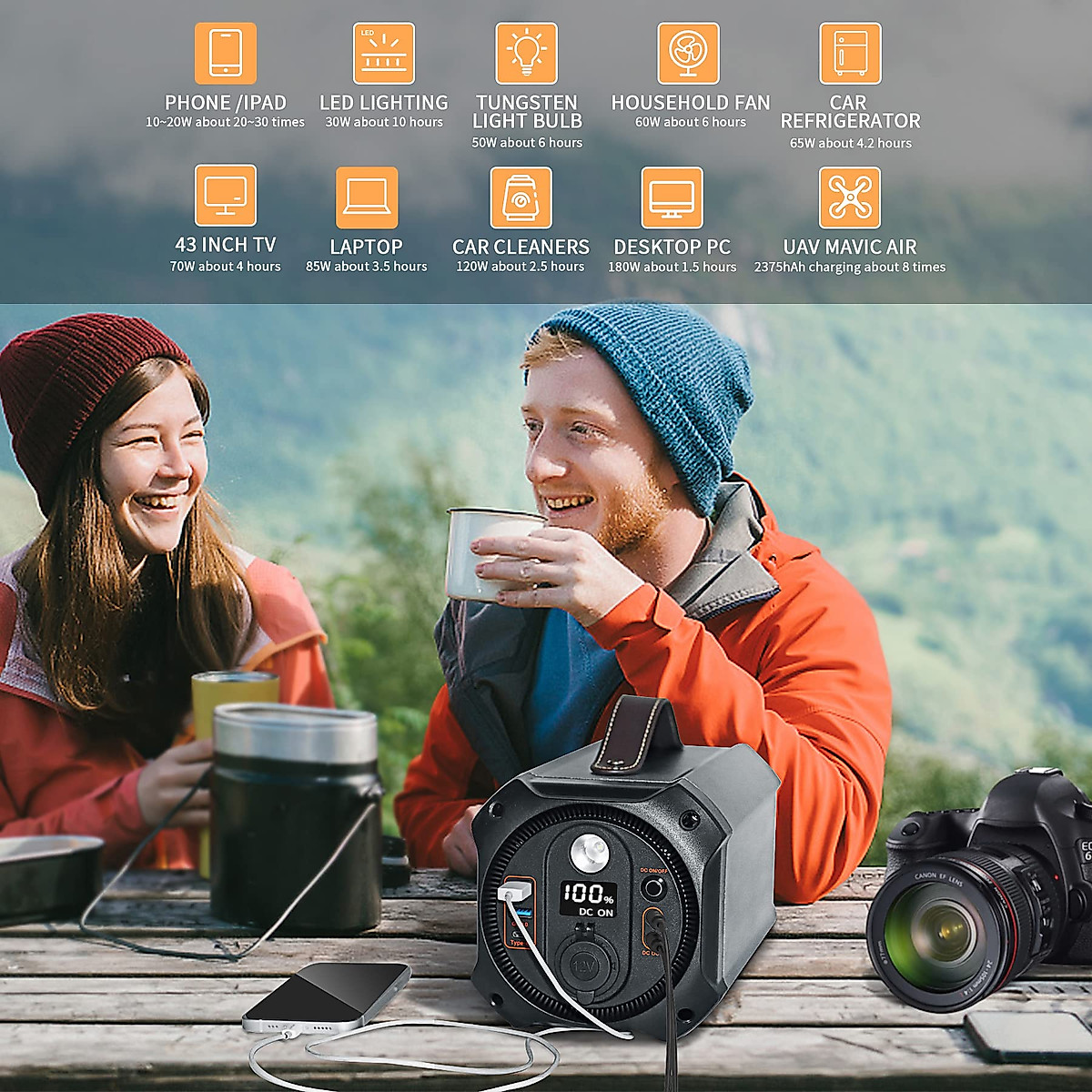 Portable Power Station 300W, 75000mAh Solar Generator (Solar Panel Not Included) with 110V Pure Sine Wave AC Outlet,USB-C PD QC 3.0 DC Output, Lithium Battery for Outdoors Camping Blackout