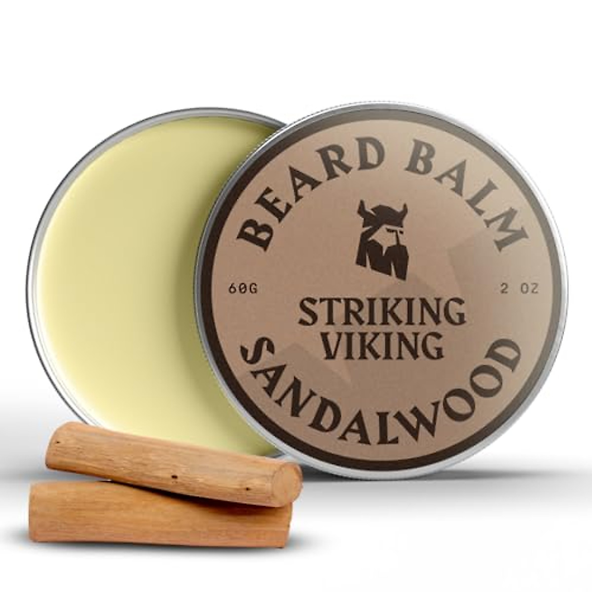 Striking Viking Beard Balm for Men - Leave-in Beard Conditioner & Styling Butter with Natural Argan & Jojoba Oils - Strengthens & Softens - Sandalwood, 2 Ounce (Pack of 1)