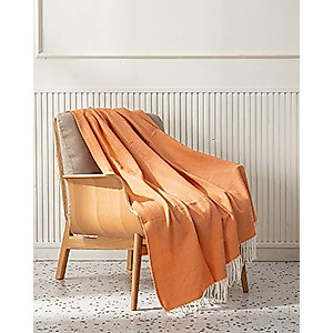 SPAOMY Herringbone Throw Blanket Faux Cashmere with Tassels Soft Cozy Lightweight Decorative Throw Blanket for Bed, Sofa, Farmhouse Outdoor- All Seasons (50x60 Inch, Orange)