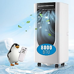 Portable Air Conditioner WANAI 8,000 BTU ASHARE Portable AC Unit, Built-in Dehumidifier & Fan Mode, Remote Control and Window Installation Kit Included, LED Display, for Home Office Garage Business