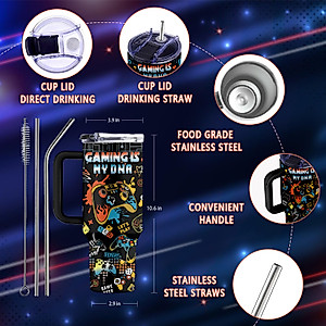 Uibunoo Gamer Gifts for Men, 40 Oz Game Tumbler with Handle & Straw, Gaming Gifts for Gamers Son Boyfriend Husband Men, Birthday Gift, Game Cup, Gaming Stuff for Boys