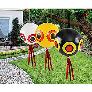 Home-X Bird Deterrent Balloons, Scare Birds Away, Garden Protection from Animals, Scarecrows for Garden, Set of 3, Multicolored, Each 40" D x 20.5" H