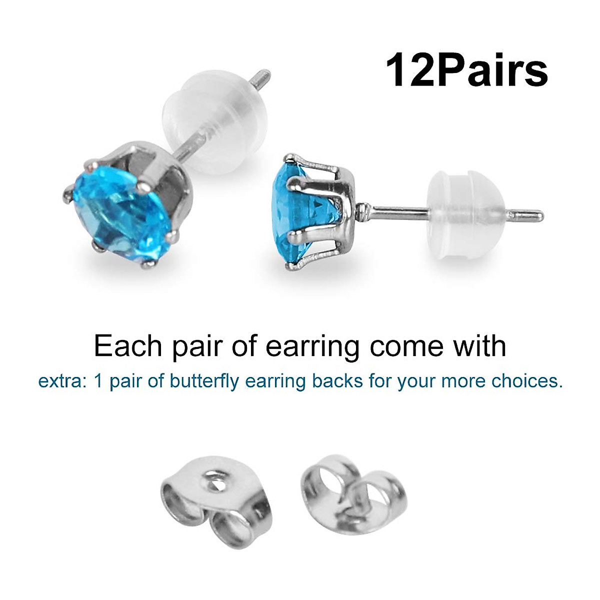 12 Pairs Stainless Steel CZ Stud Earrings for Women, Brilliant Cut Round Cubic Zirconia Stud Earrings, Birthstone Stud Earrings Set 3mm