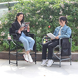 BAYIEIUI Medium Tall Folding Directors Chair with Side Table Storage Pocket Portable Camping Makeup Artist Bar Chair Supports 400 lbs 22.44" Seat Height