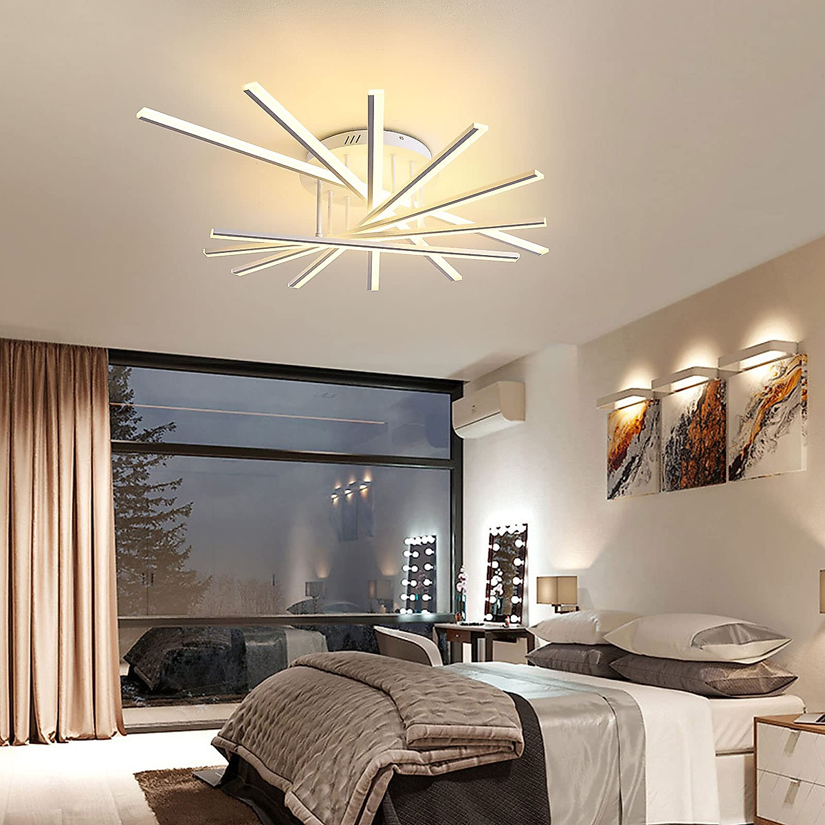 Gdrasuya10 Modern Ceiling Light, LED Flush Mount Chandelier with 7 Light Neutral White Geometric Linear Ceiling Light for Kitchen Foyer Dining Room Living Room Bedroom