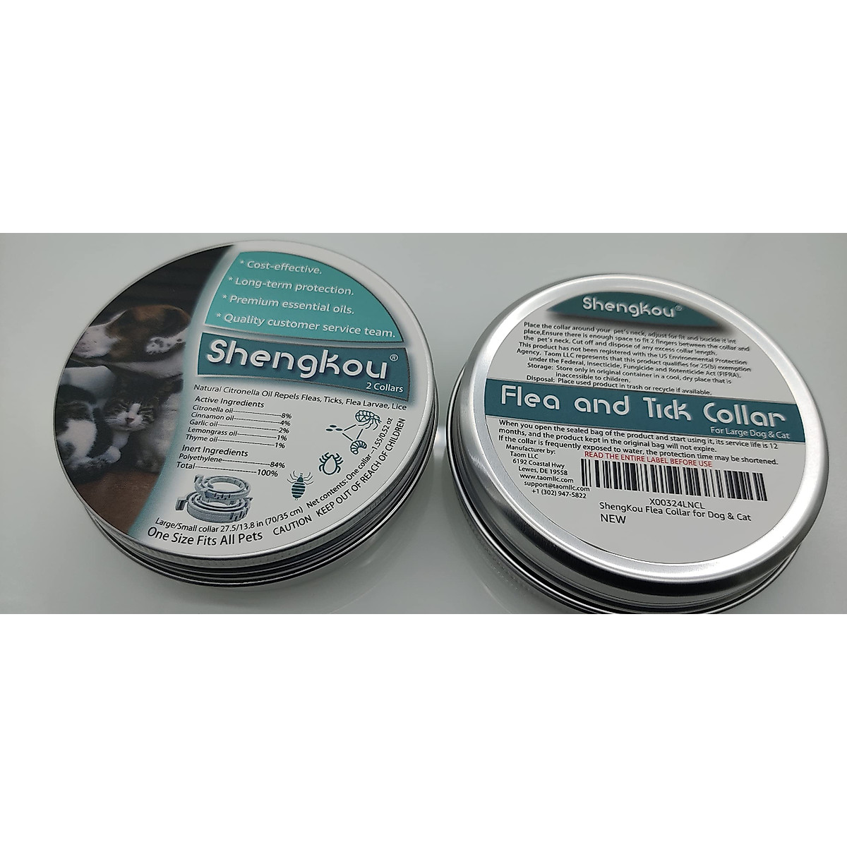 ShengKou Flea and Tick Collar for Dogs and Cats - Safe and Natural Prevention and Control of Pests on Puppies and Kittens - Waterproof - Free Comb - 2-Pack (13.8 in & 27.5 in)