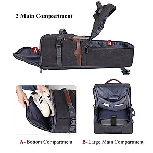 WITZMAN Travel Backpack for Men Women Carry on Luggage Backpack Canvas Rucksack Duffel bag with Shoe Compartment (A2021 Black)