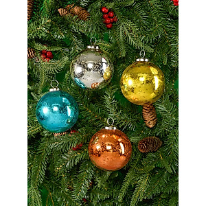 Serene Spaces Living Set of 4 Antique Silver Mercury Glass Balls, Ornaments for Holiday Décor, Measures 4" Diameter