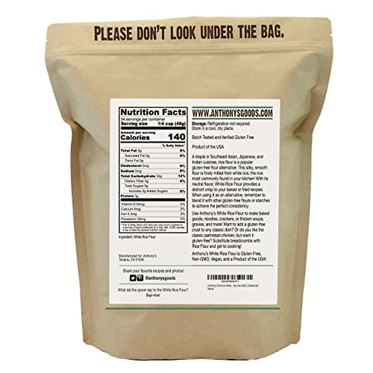 Anthony's Premium White Rice Flour, 3 lb, Gluten Free, Non GMO