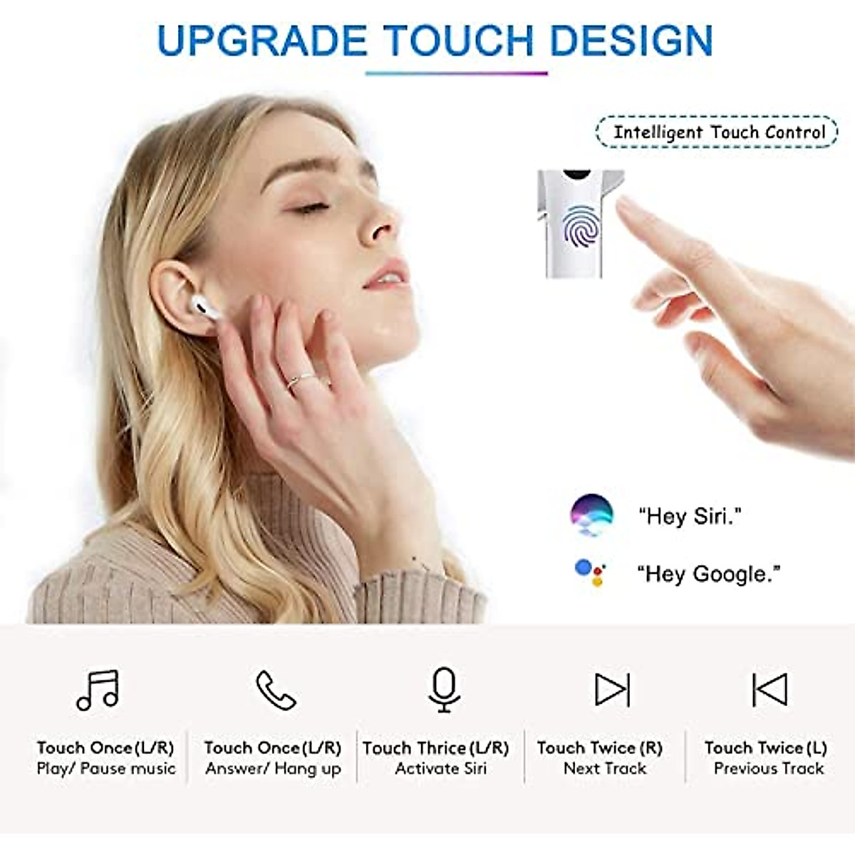 ANGEL CASE Wireless Earbuds Bluetooth 5.1 Ear Buds, Noise Reduction Wireless Bluetooth Headphones,32H Playtime with Fast Charging case IPX7 Waterproof Sport Earphones,White