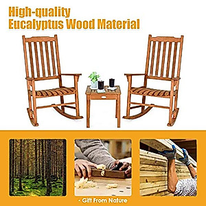 Giantex Rocking Chair 3 Piece Set Wooden W/Two Wood Conversation Chairs and Accent Table for Backyard Porch Poolside Lawn Wooden Rocker Set