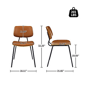 Art Leon Dining Chairs, Set of 2, Mid Century Modern Faux Leather Dining Room Chairs with Bentwood, Armless Accent Chairs with Black Metal Legs for Kitchen Living Room, Brown
