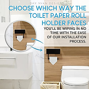 Day Moon Designs Toilet Paper Holder with Shelf - Flushable Wipes Dispenser & Storage Fits Any Bathroom, Keep Your Wet Wipes Hidden - Stainless Steel Wall Mount Bathroom Organizer - Matte Black, Small