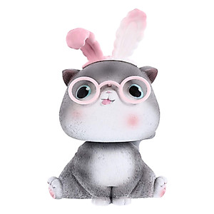 Amosfun Cat Bobblehead Ornaments Shaking Rabbit Ear Lucky Cat Figurines Animal Dancing Figure Toy Car Dashboard Decorations for Vehicle Home Office Desktop (Random)
