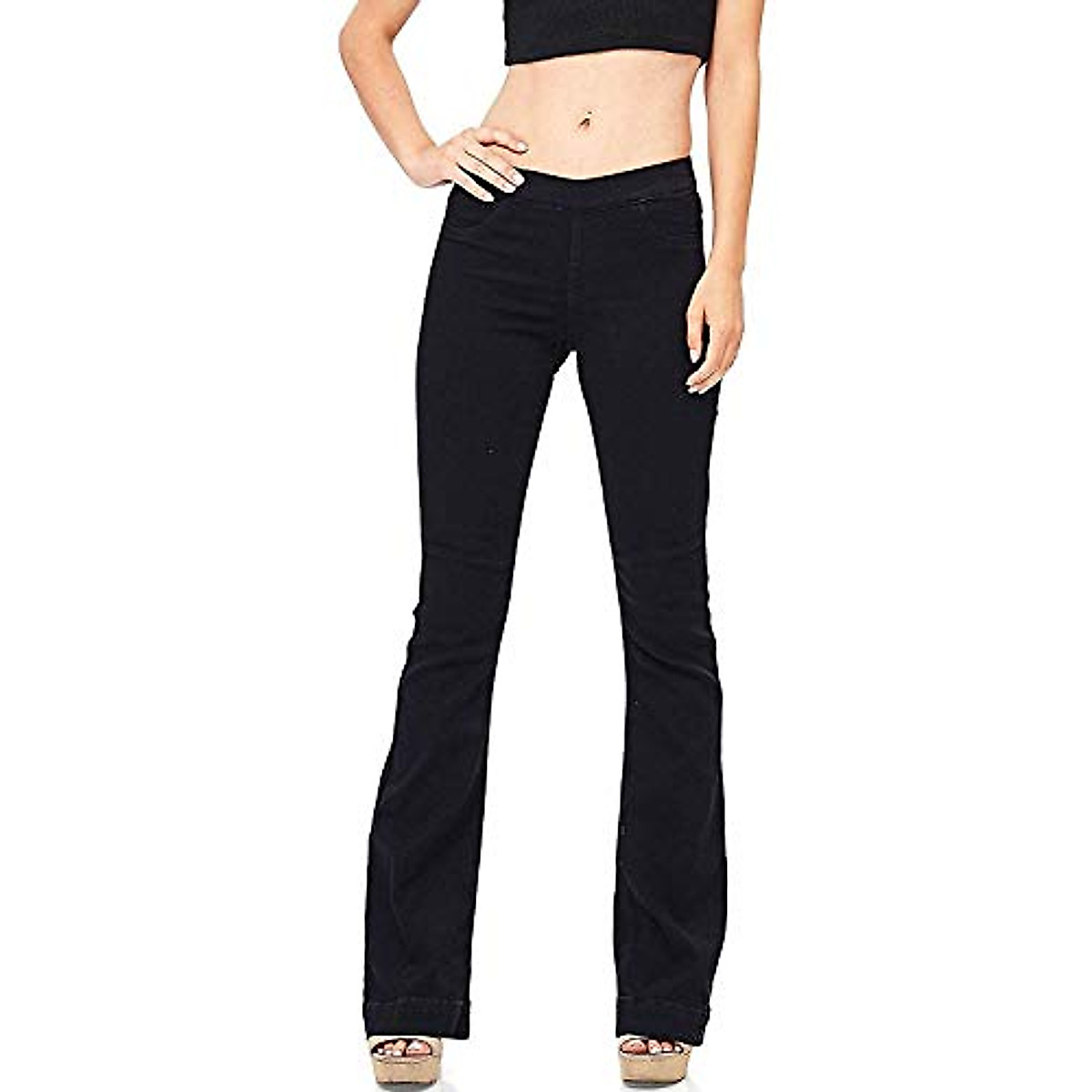 Cello Women's Juniors Mid Waist Skinny Fit Bootcut Pants (M, Black)