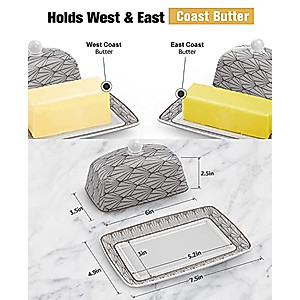 Porcelain Butter Dish With Lid, MEKY Butter Keeper With Handle Cover, Ceramic Butter Holder Container for Storing 1 Western Or Eastern Butter Stick